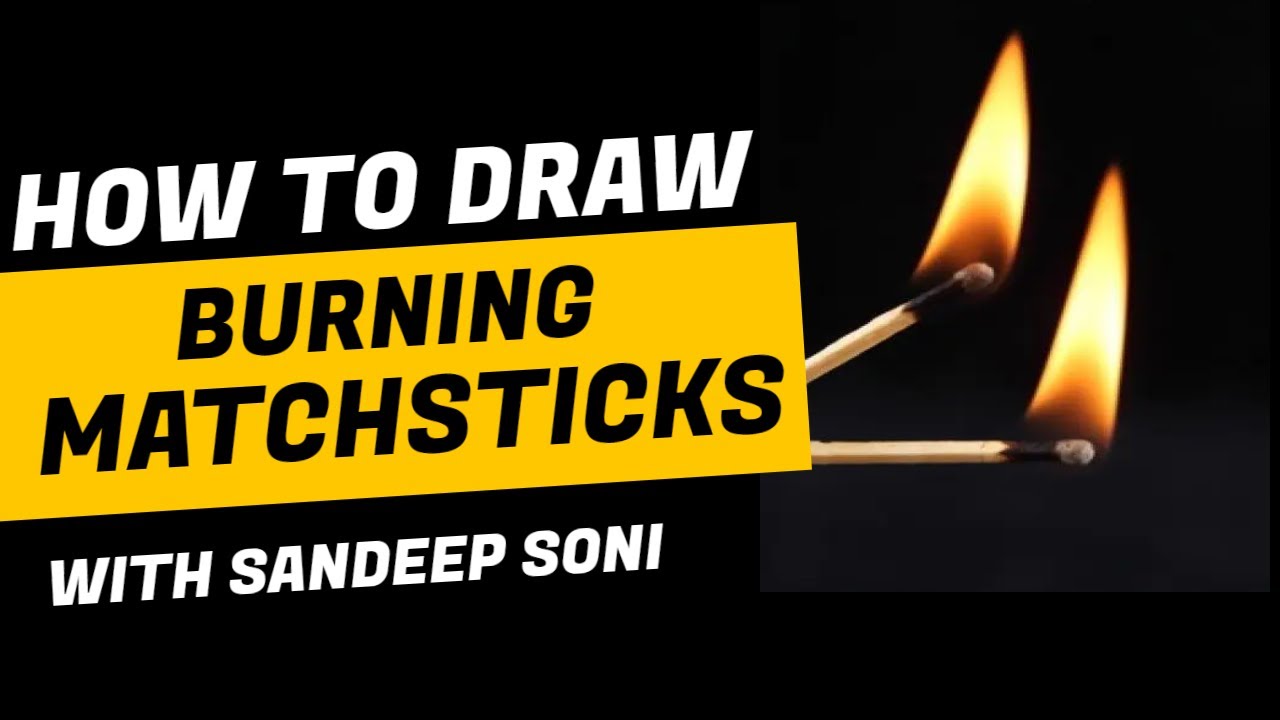 How to draw Fire🔥 Matchstick drawing with colour pencil for beginners ...