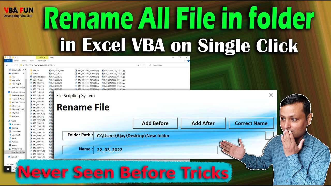 Rename All File In Folder On Single Click Using Excel Vba Never Seen Before Youtube