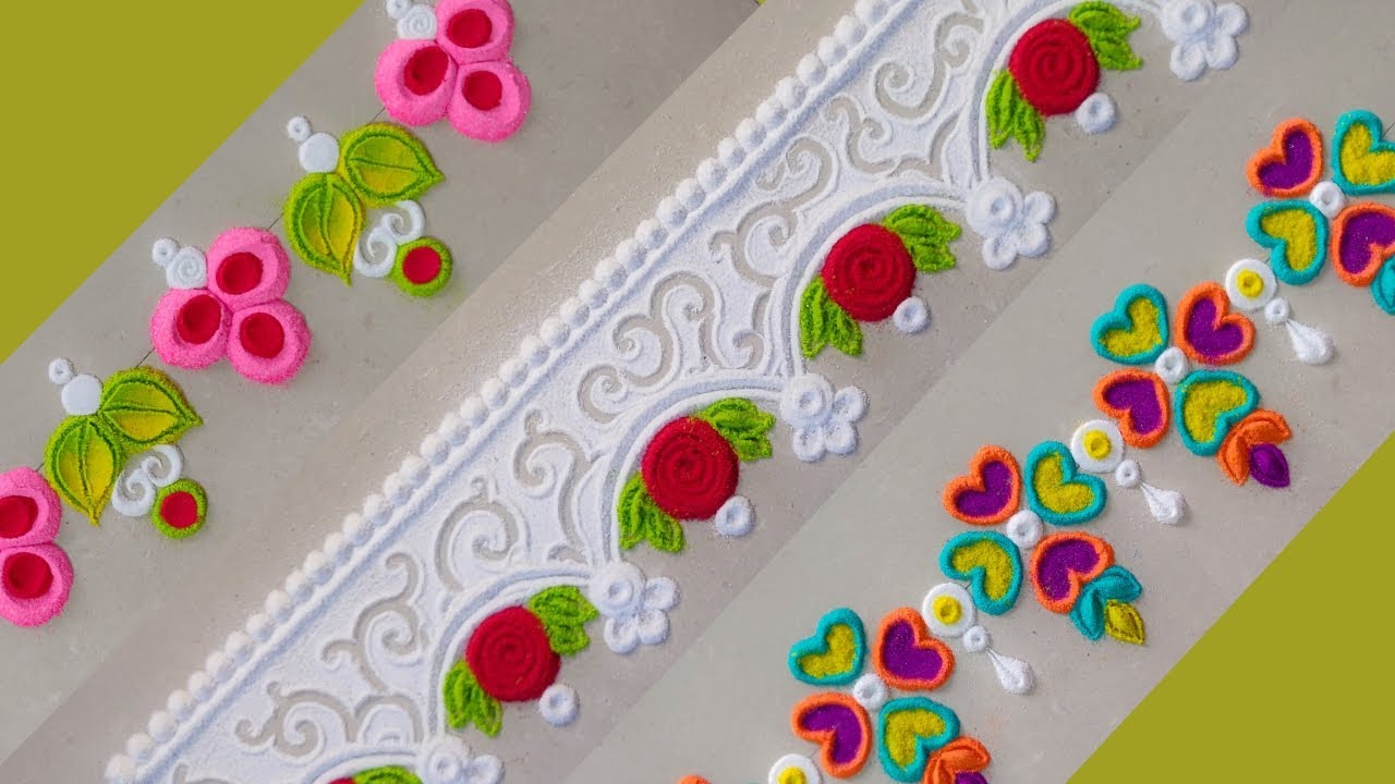 Easy Border Rangoli Designs l Quick and Simple side borders l Door ...