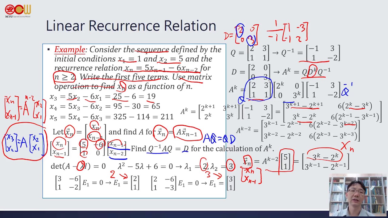 Lec55 應用數學-線性代數 Linear Recurrence Relation - YouTube