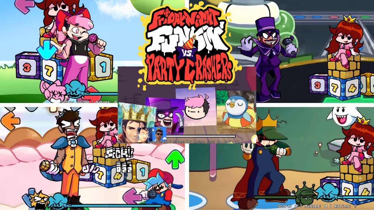 FNF VS PARTY CRASHERS (Vernias, Sophist, TCNick3 & King of Skill) - YouTube