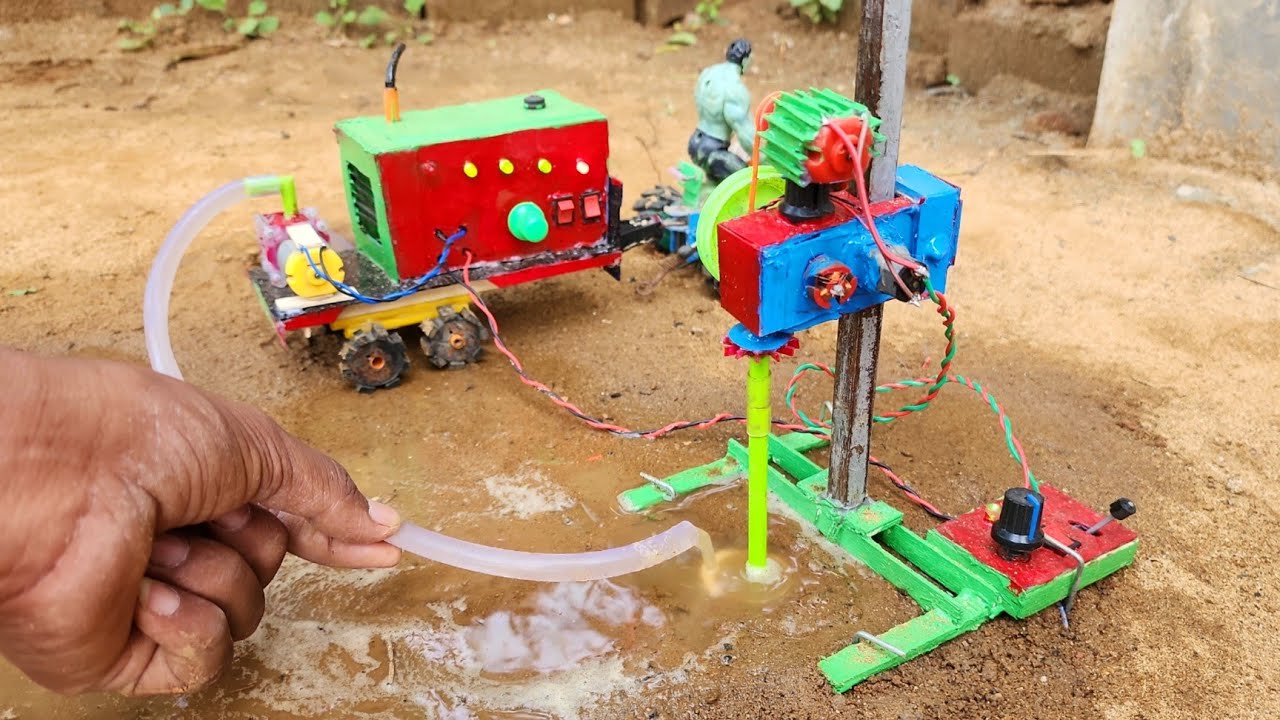 Mini motor borewell drilling machine | diy tractor water pump ...