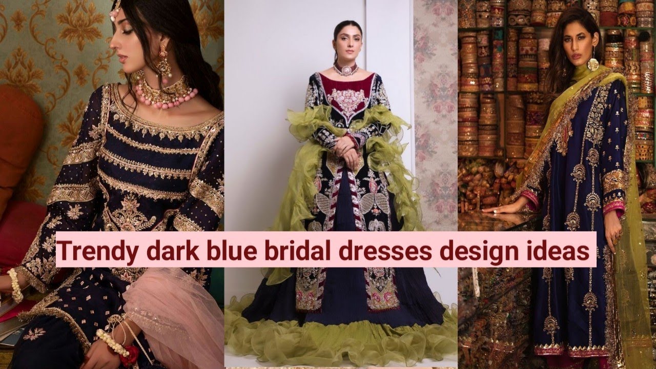 Trendy dark blue bridal dresses design ideas || Blue bridal lahenga ...