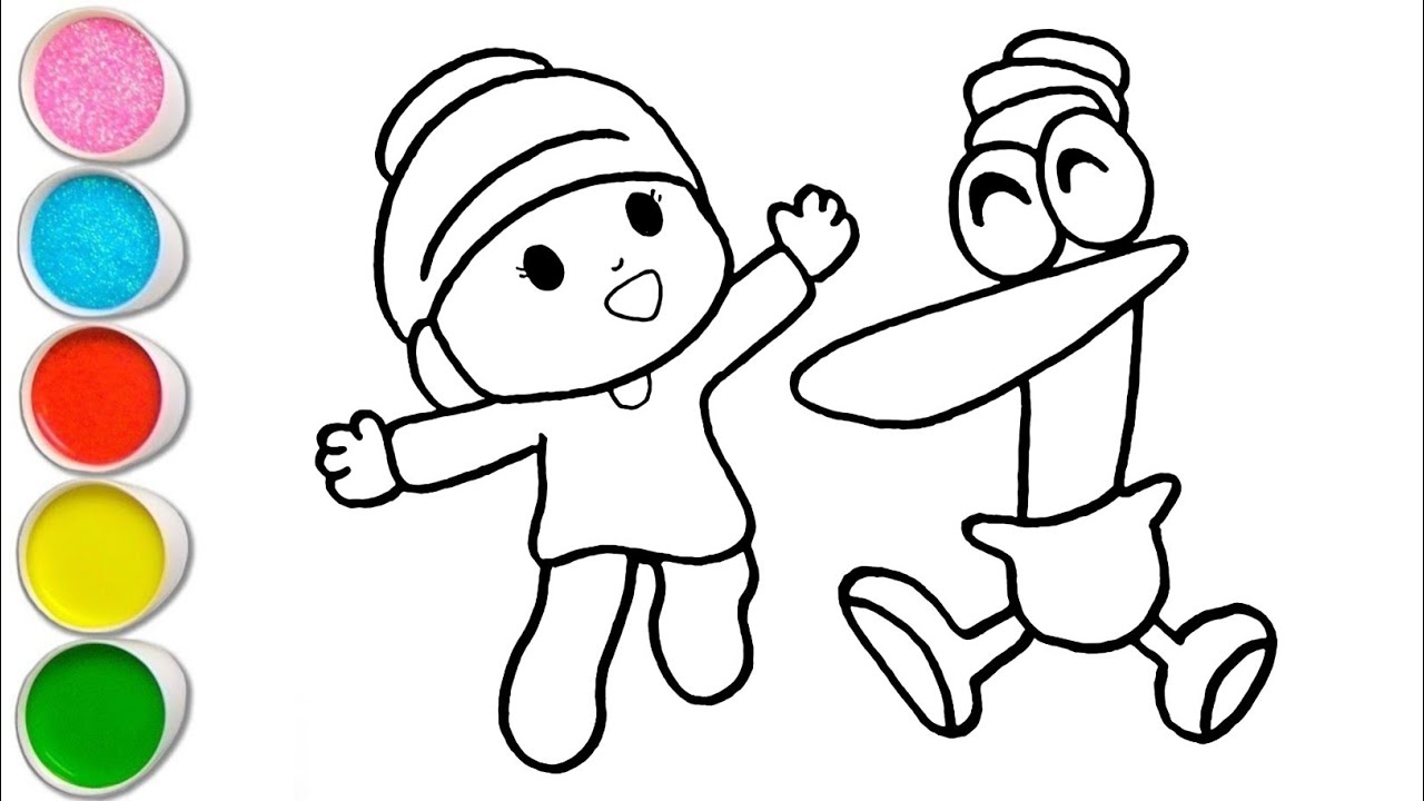 Cute Pocoyo Playing with Pato Drawing, Painting and Coloring For Kids ...