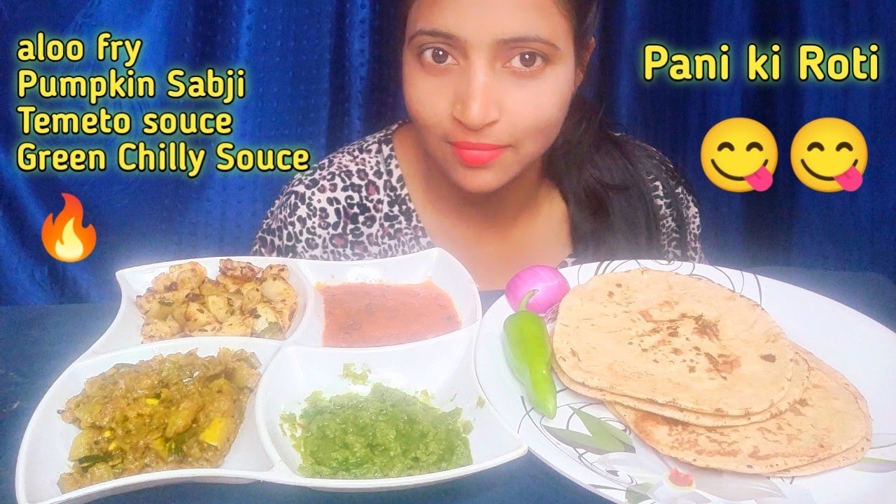 Eating Pani ki Roti, Aloo Fry, Pumpkin, Souce, Indian Food, Asmr - YouTube