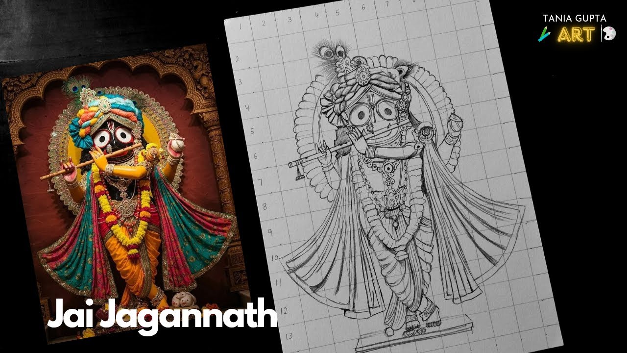 How to draw Lord Jagannath Ji || Jagannath Ji Outline Drawing Tutorial ...