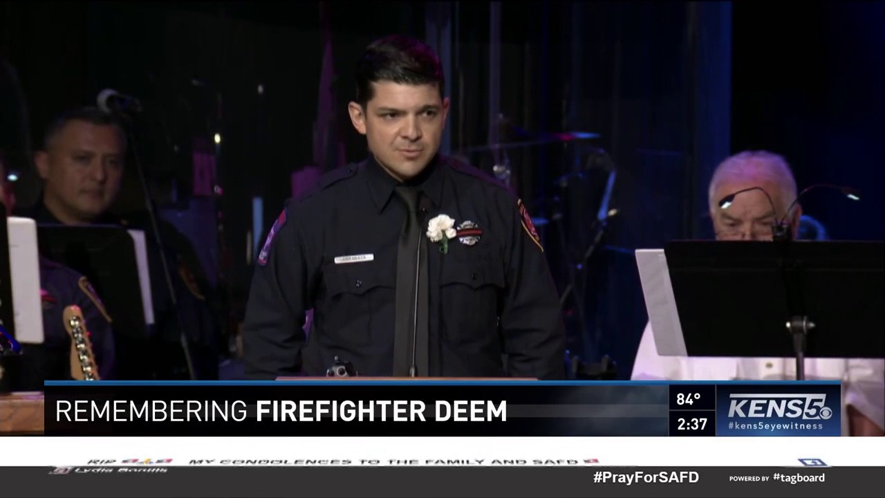 Fellow SAFD firefighter Robert Arranada speaks on behalf of Scott Deem ...