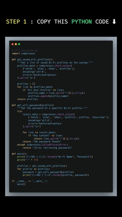 "Unlock All Your Saved Wi-Fi Passwords in 30 Seconds with python!🔐"#wifi #python #hacking# ...