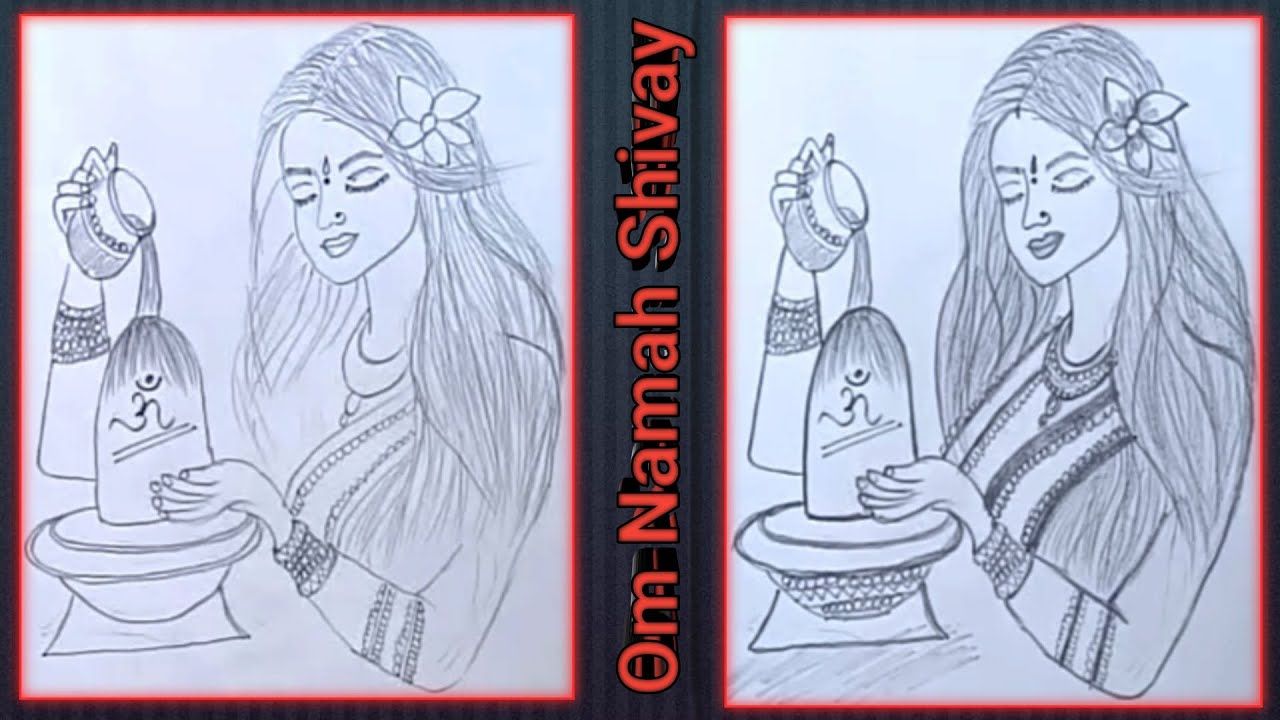 How To Draw A Girl With Shivling🔱|| Girl Doing Shiv Pooja|| easy ...