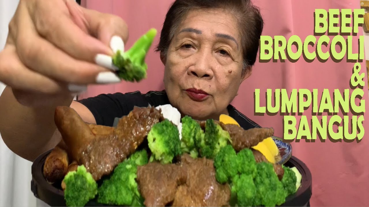 BEEF BROCCOLI, LUMPIANG BANGUS & PEACHES MUKBANG - YouTube