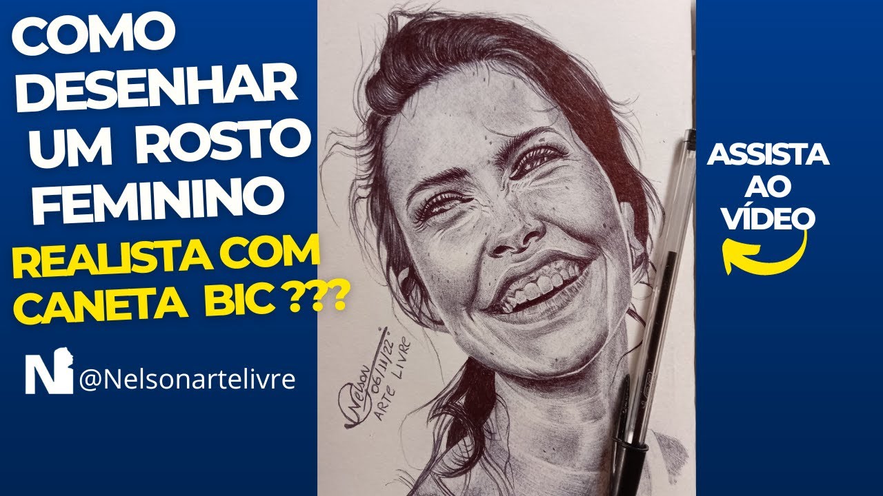 Como Desenhar Um Rosto Feminino Realista Com Caneta Bic Vídeo Do Canal