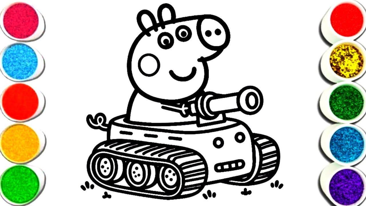 Peppa pig Riding a Tank Drawing Easy and Beautiful for Kids and ...