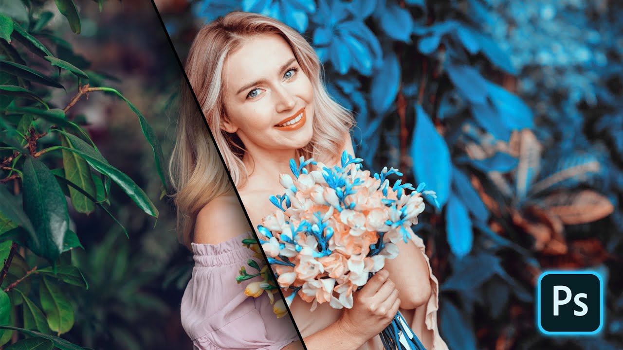 Cyan Blue Leaf Color Grading Effect Photoshop Tutorial | Photo Effects ...