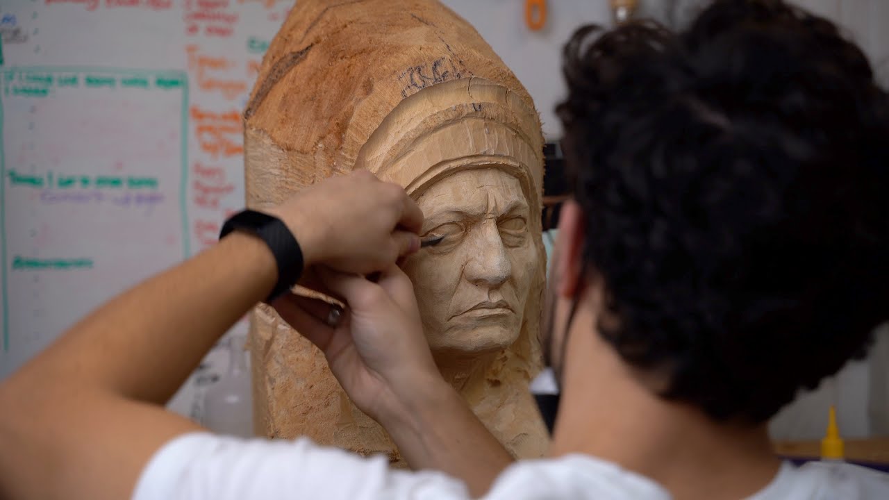 Carving Sitting Bull in Wood Pt 1--Timelapse - YouTube