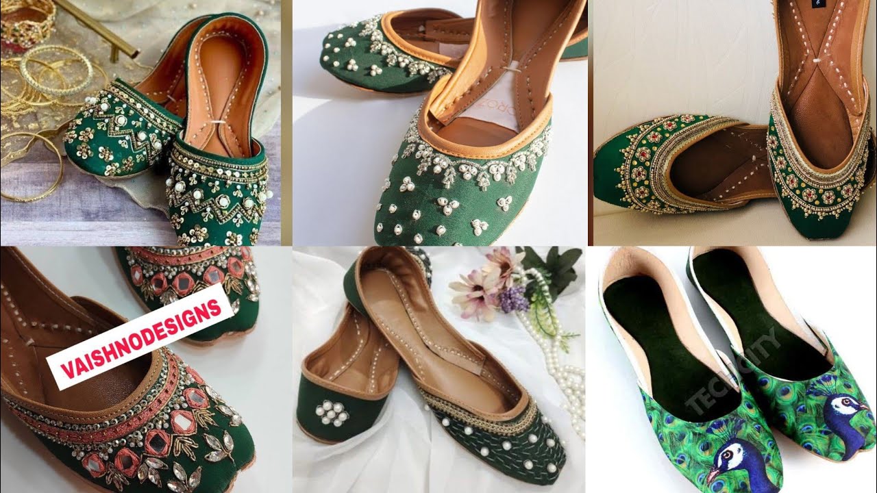 stylish green khussa designs || new green khussa collection - YouTube