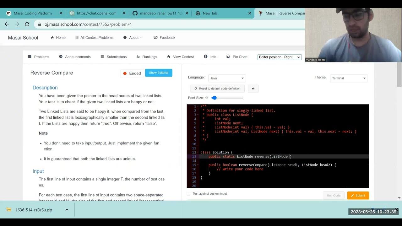 Reverse Linked List and compare || LinkedList || masai school || JAVA - YouTube