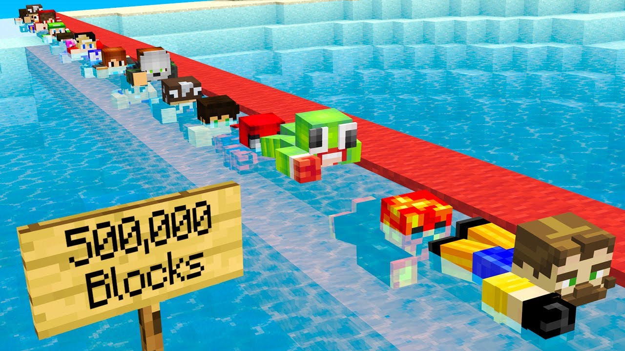 I Made 100 Players Swim 1,000,000 Blocks - YouTube