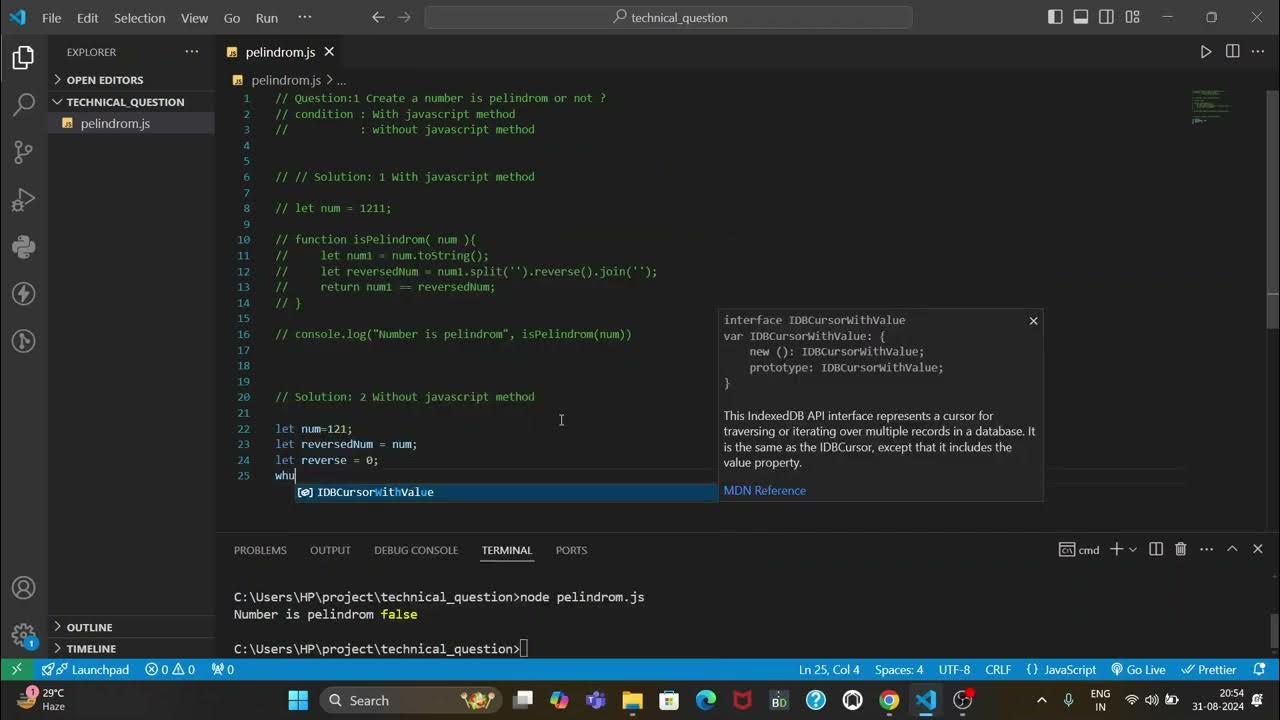 Problem 1 Reverse A Number And Check For Palindrome 🔥 Javascript Js Webdevelopment