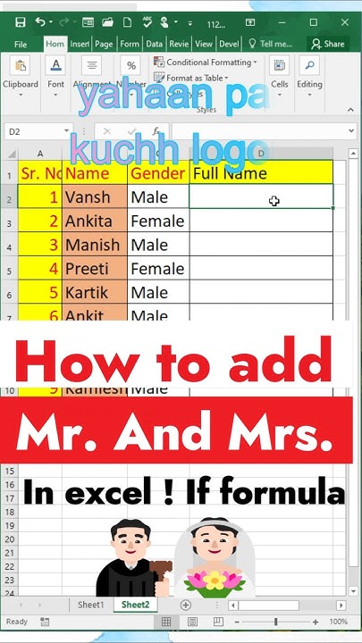 How to add Mr. And Mrs infront of name in excel #shorts #shortsfeed #shortsvideo #youtubeshorts ...