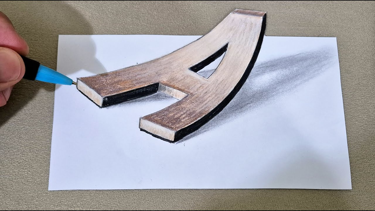 easy 3d drawing a letter on paper - how to draw 3d - YouTube