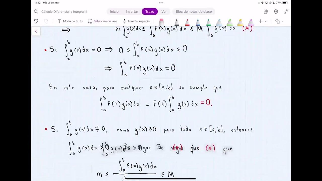 Teorema del valor medio generalizado para integrales y un ejercicio adicional - YouTube