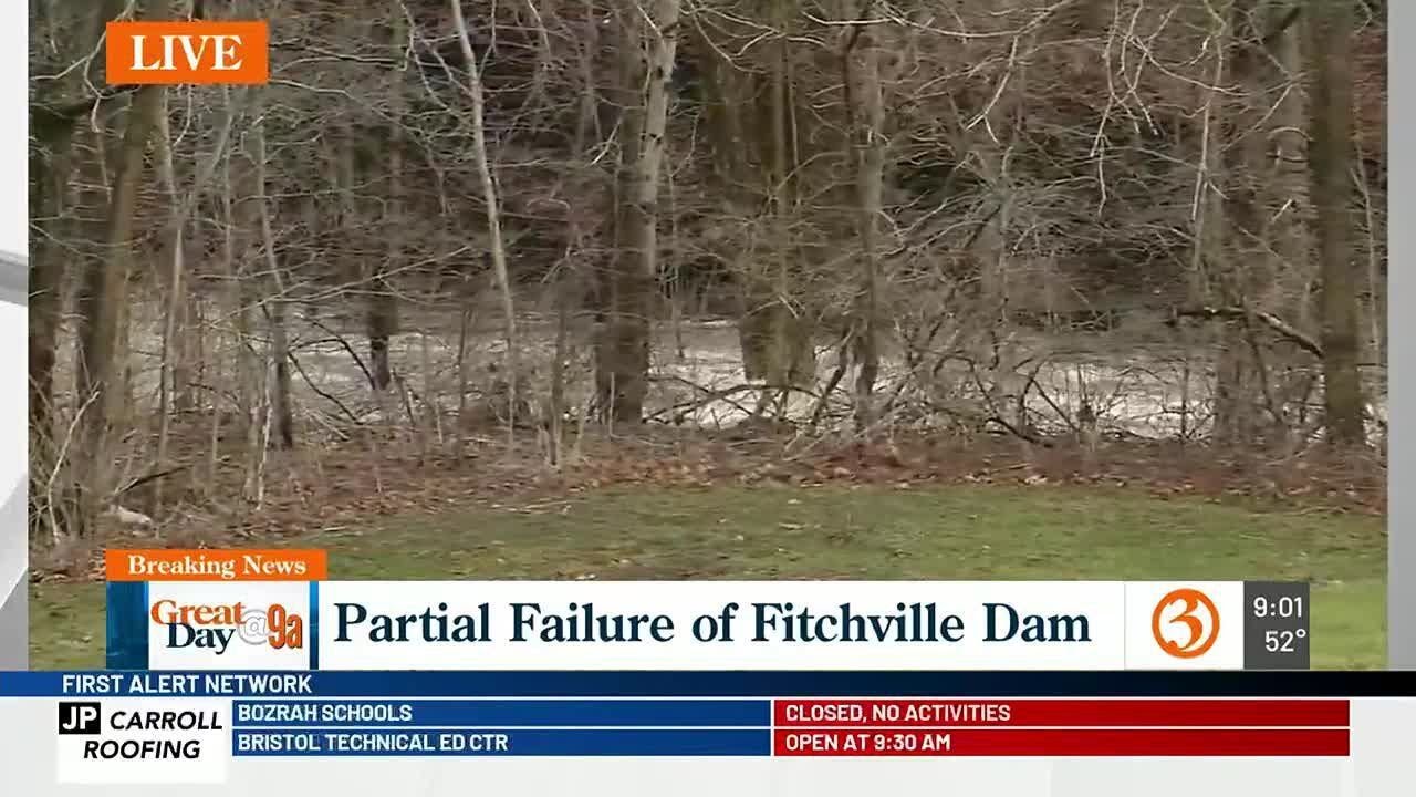 VIDEO: Partial dam break reported along Yantic River - YouTube