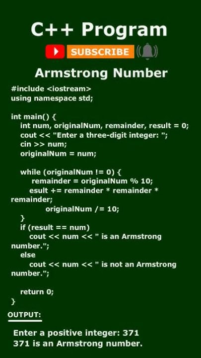 Armstrong Number Program In C Youtube