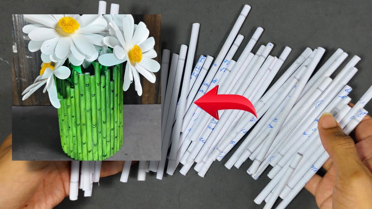 Waste Paper Pen Holder | Vase With Waste Paper | Waste Paper Craft ...