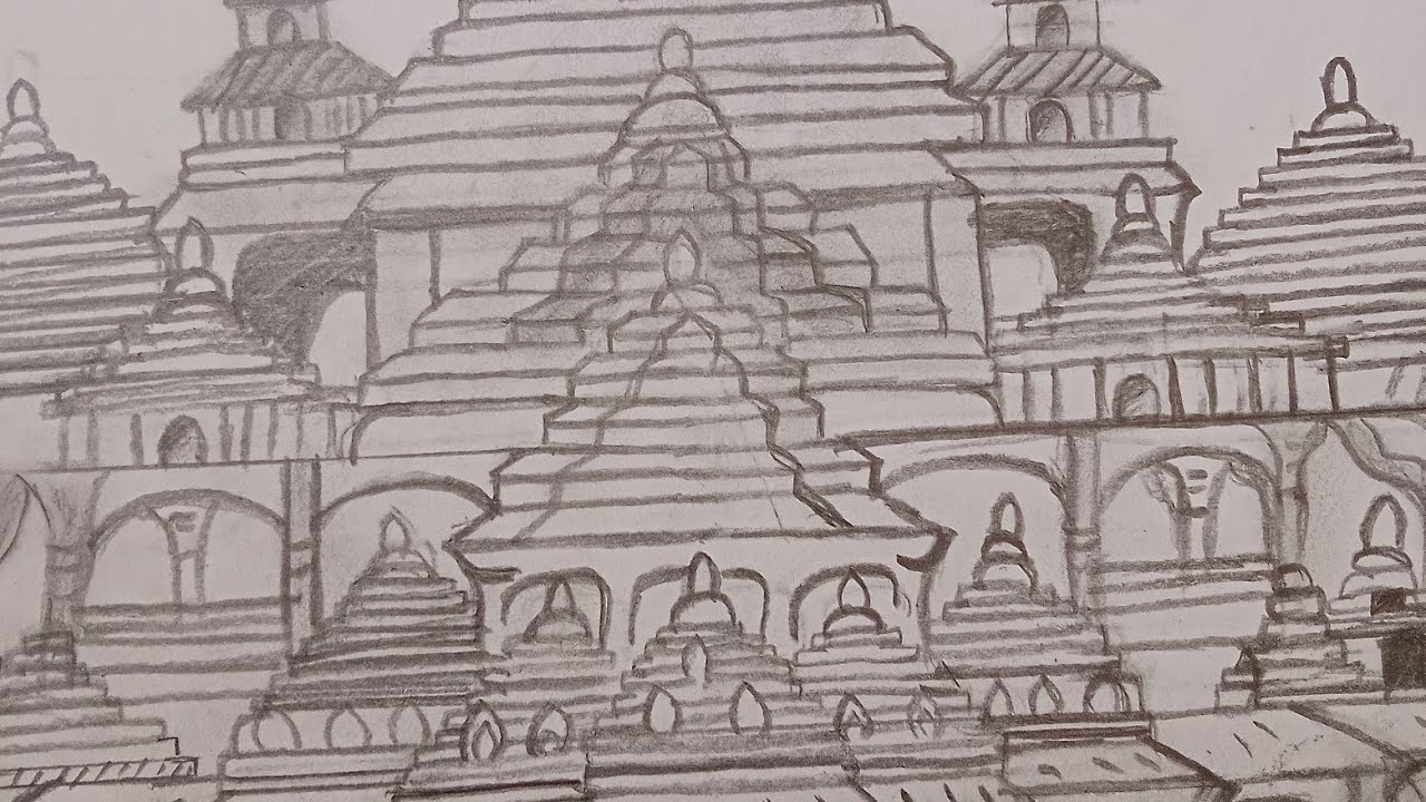 Shri Ram mandir drawing | shree ram template | kidsdrawingstepbystep ...