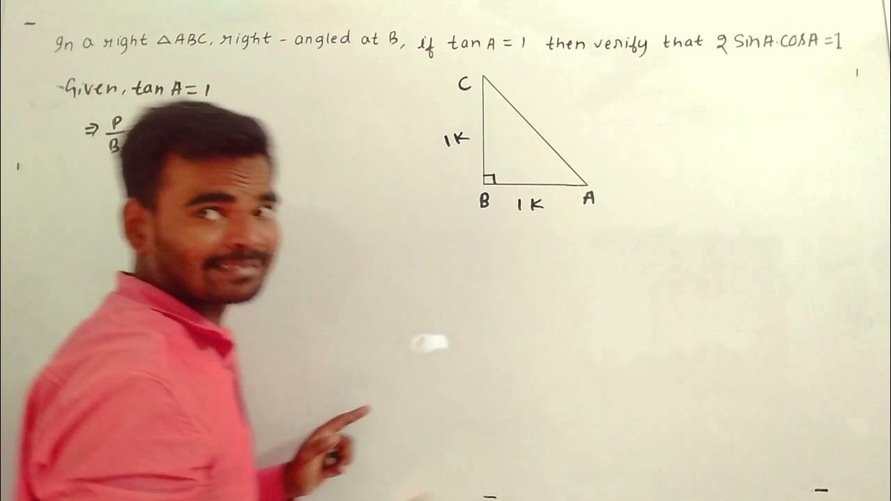In a right triangle ABC, right angled at B, if tanA = 1, then verify that 2sinAcosA = 1 - YouTube