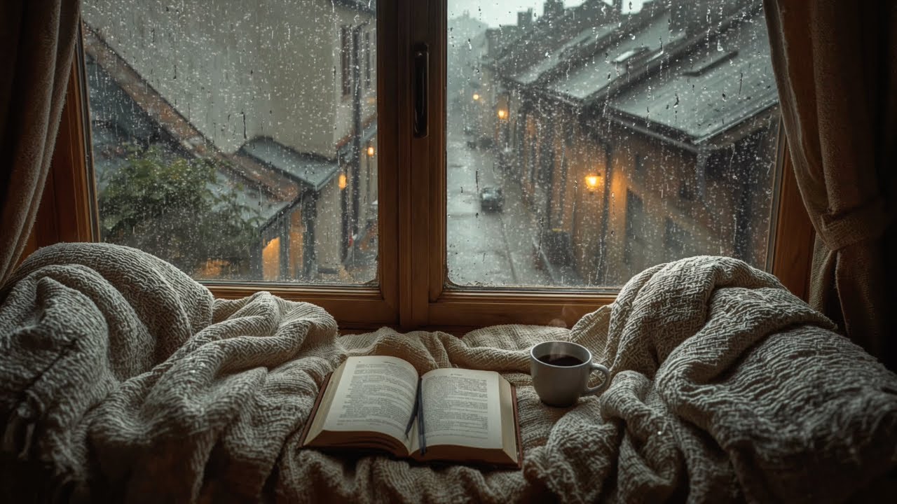 cozy rainy day reading nook by the windowsill | jazz playlist - YouTube