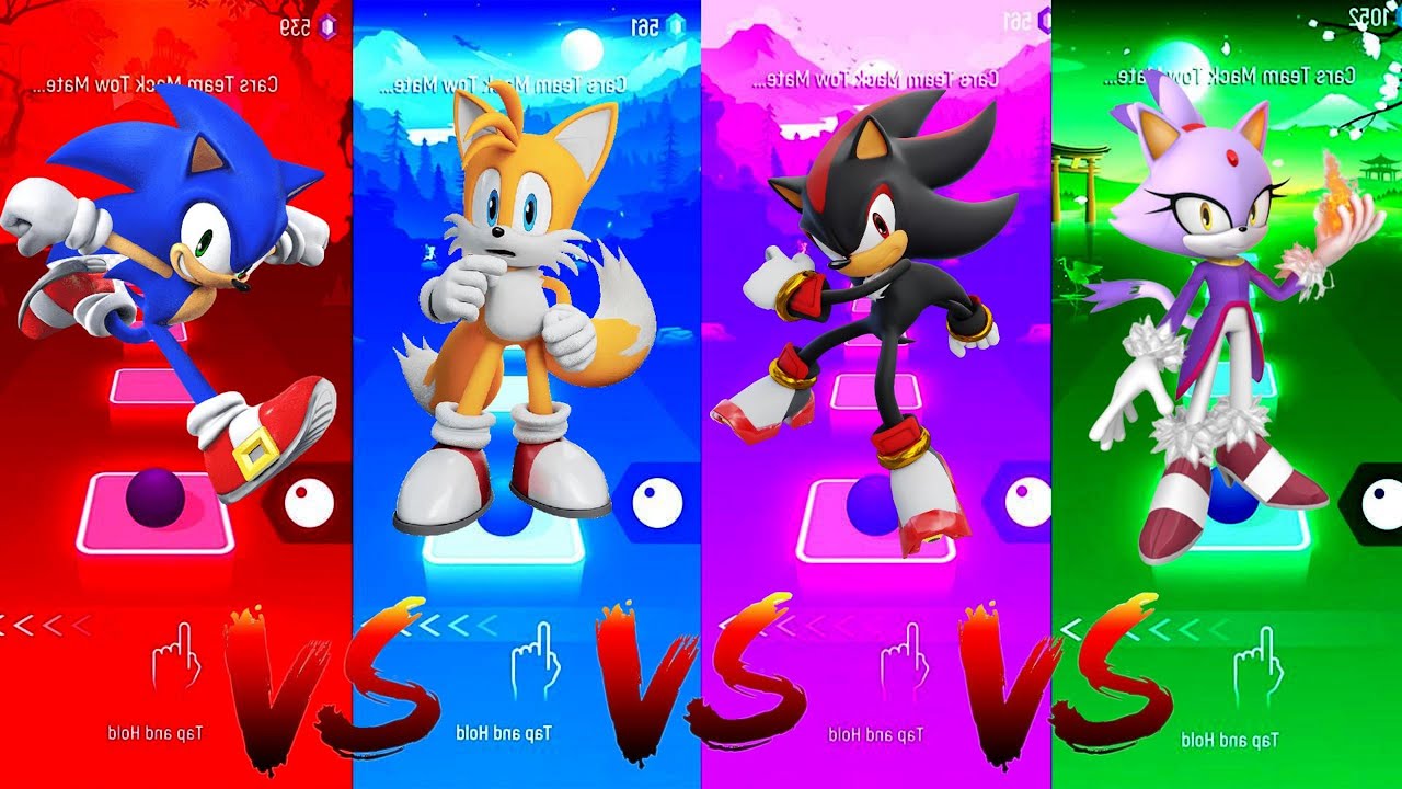 Sonic vs Tails vs Shadow vs Blaze the Cat | Tiles Hop Edm Rush - YouTube