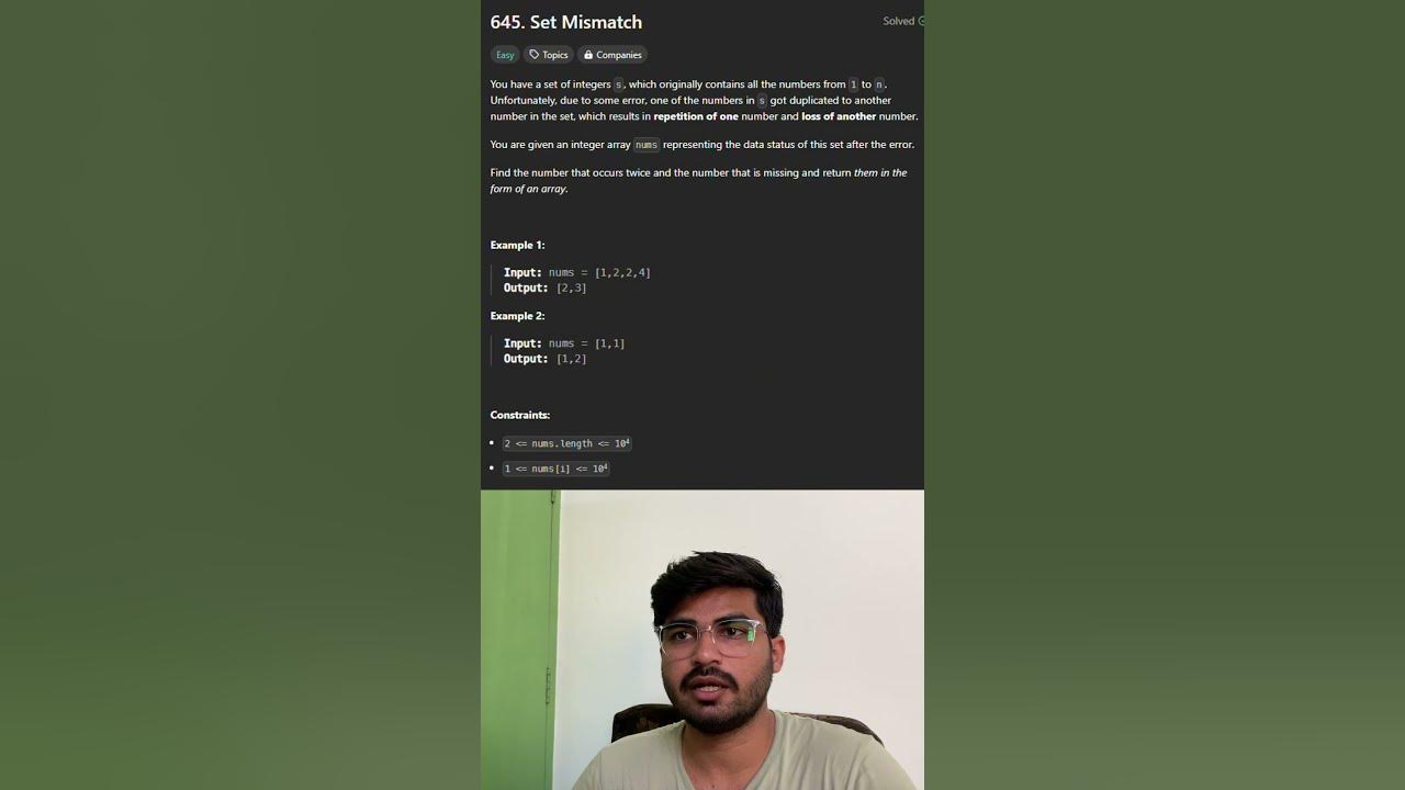 Set Mismatch Leetcode 645 Tamil Python Karthi Stucks At Code
