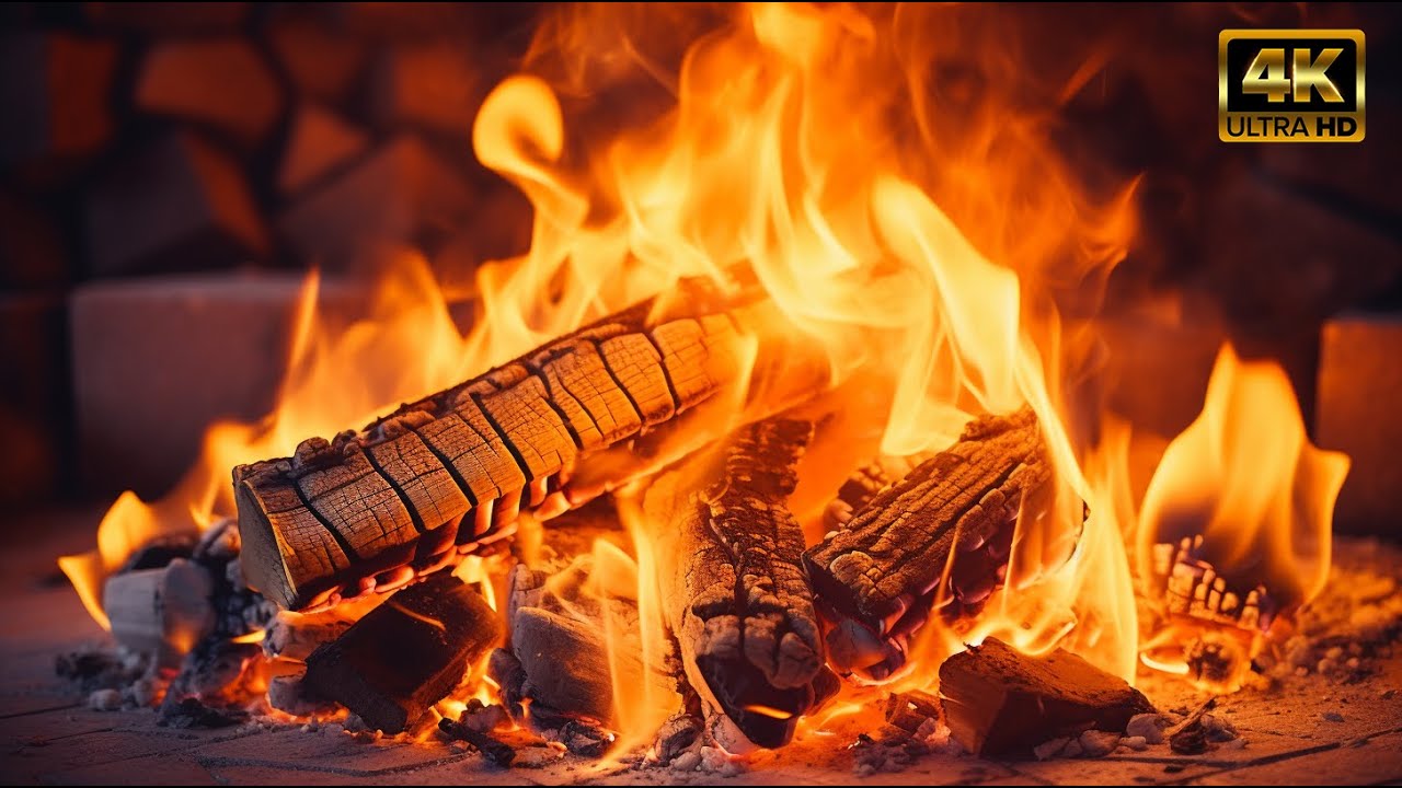 Fireplace at Night 4K 🔥 Cozy Fireplace (3 HOURS) | Fireplace video with ...