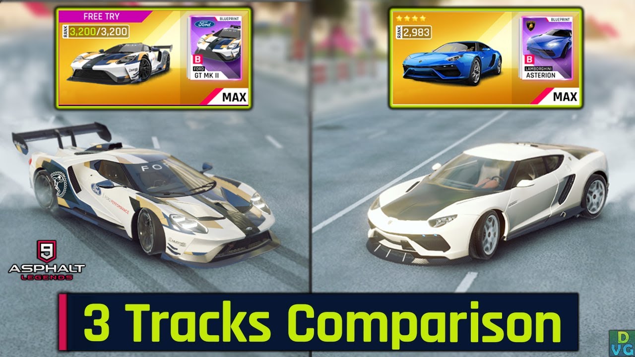 Asphalt 9 | Gold Ford GT MK II vs Gold Asterion - 3 Tracks Comparison ...