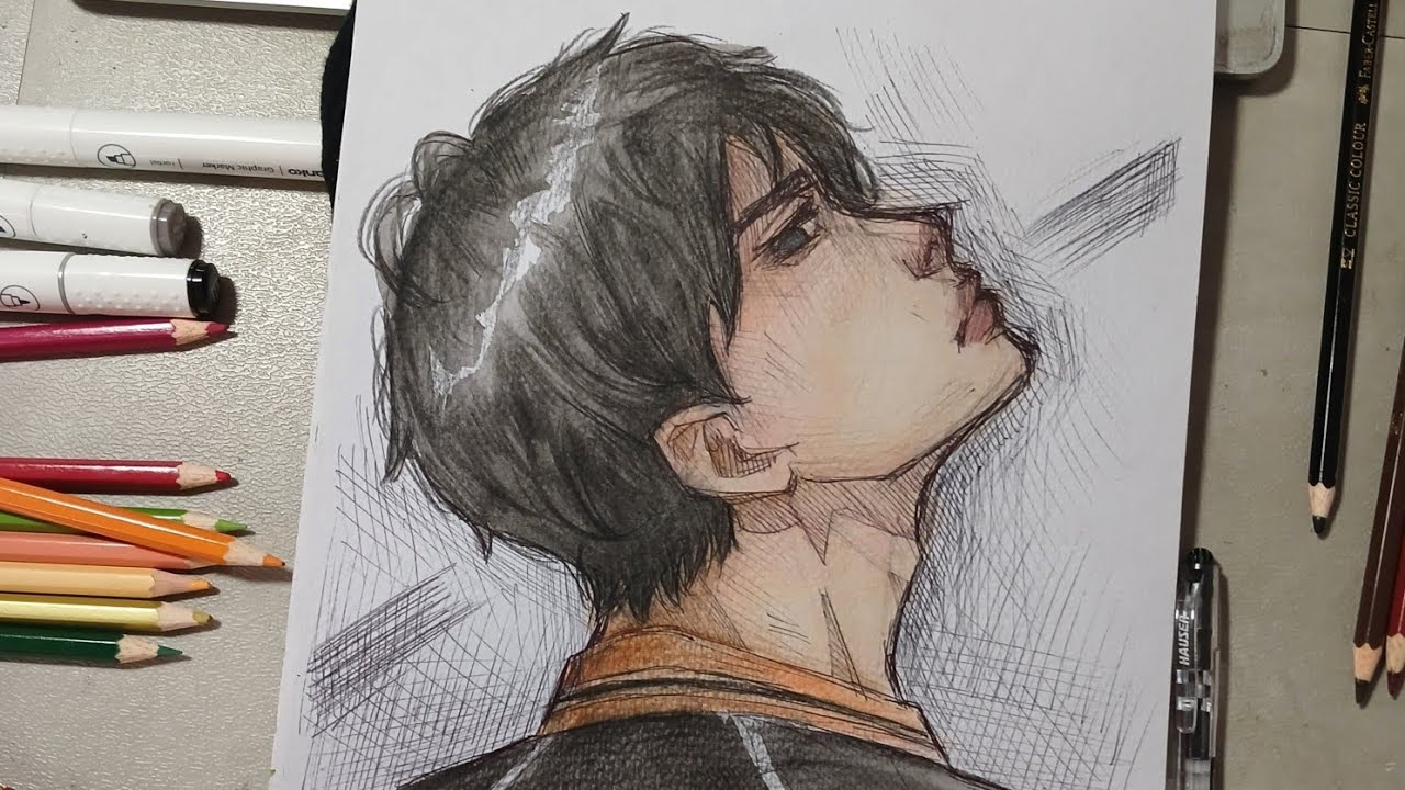 Drawing Kageyama [Haikyuu!!] + watercolour - YouTube