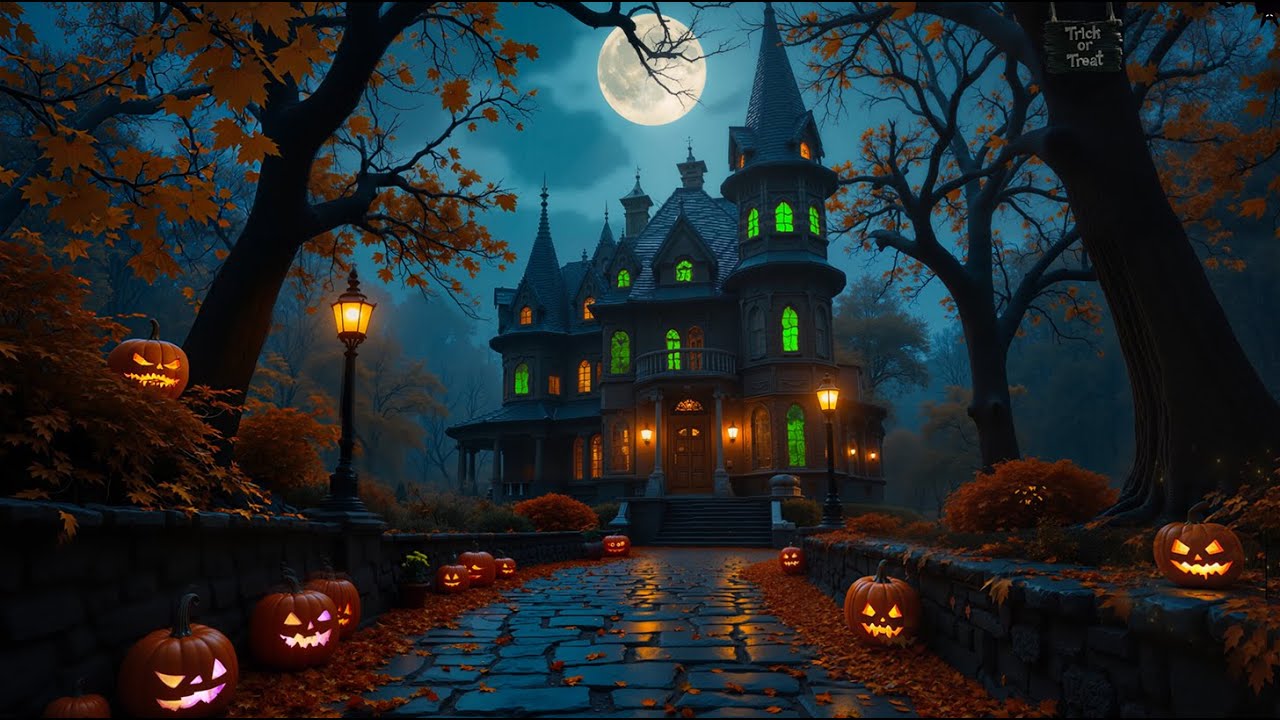 Halloween Night Ambience 🎃 Cozy Gothic Town with Relaxing Sleep Sounds ...