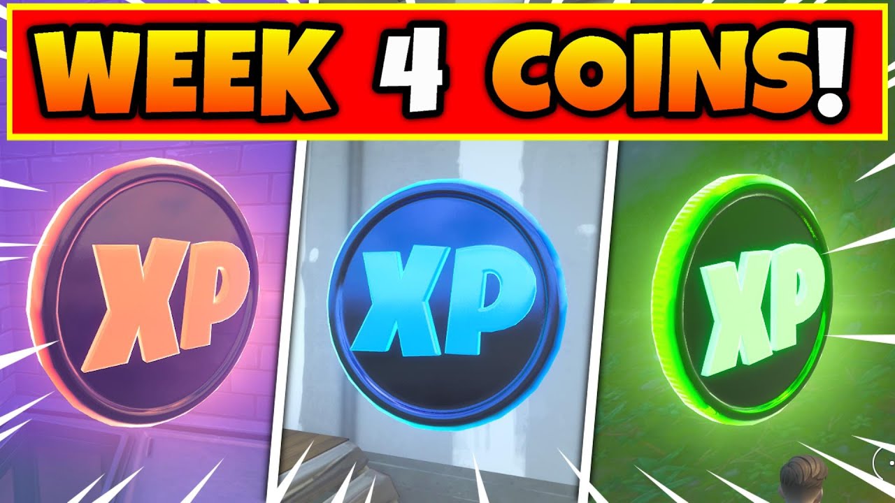 Fortnite Week 4 XP COINS LOCATIONS Guide! ALL Coins: Purple, Blue, Gold ...