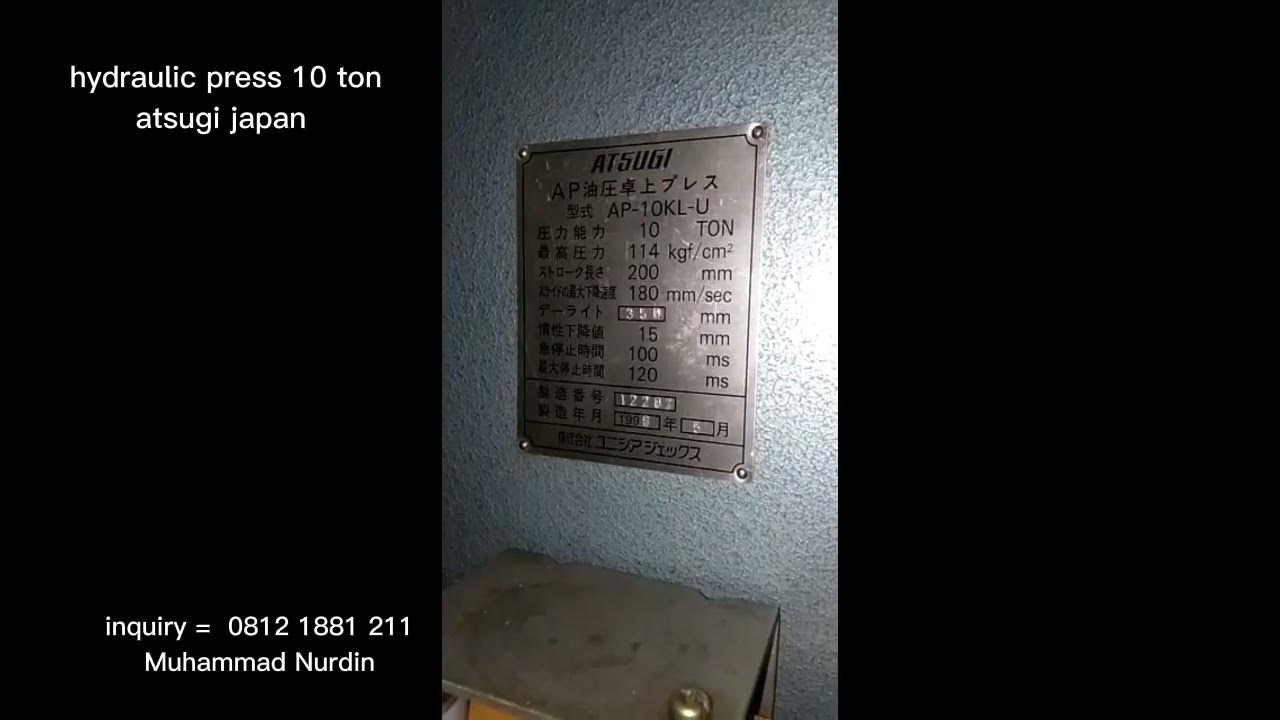 jual mesin hydraulic 10 ton Atsugi hydraulic press buatan jepang - YouTube