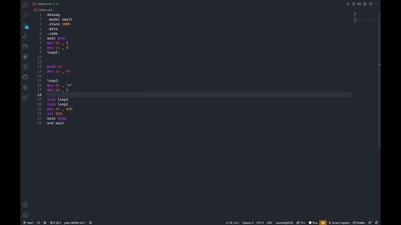 [MASM-8086] Printing a traingle pattern - YouTube