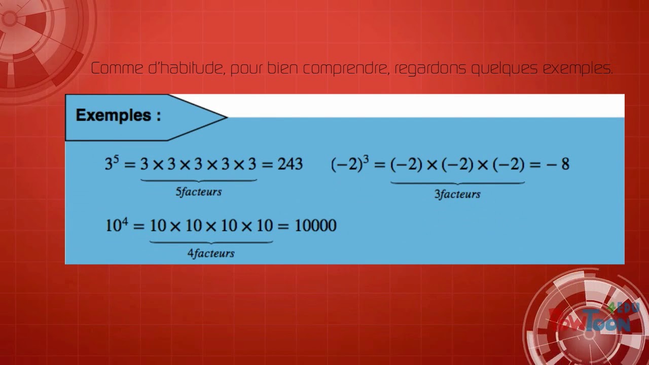 4ème Comprendre la notation puissance exposant positif - YouTube