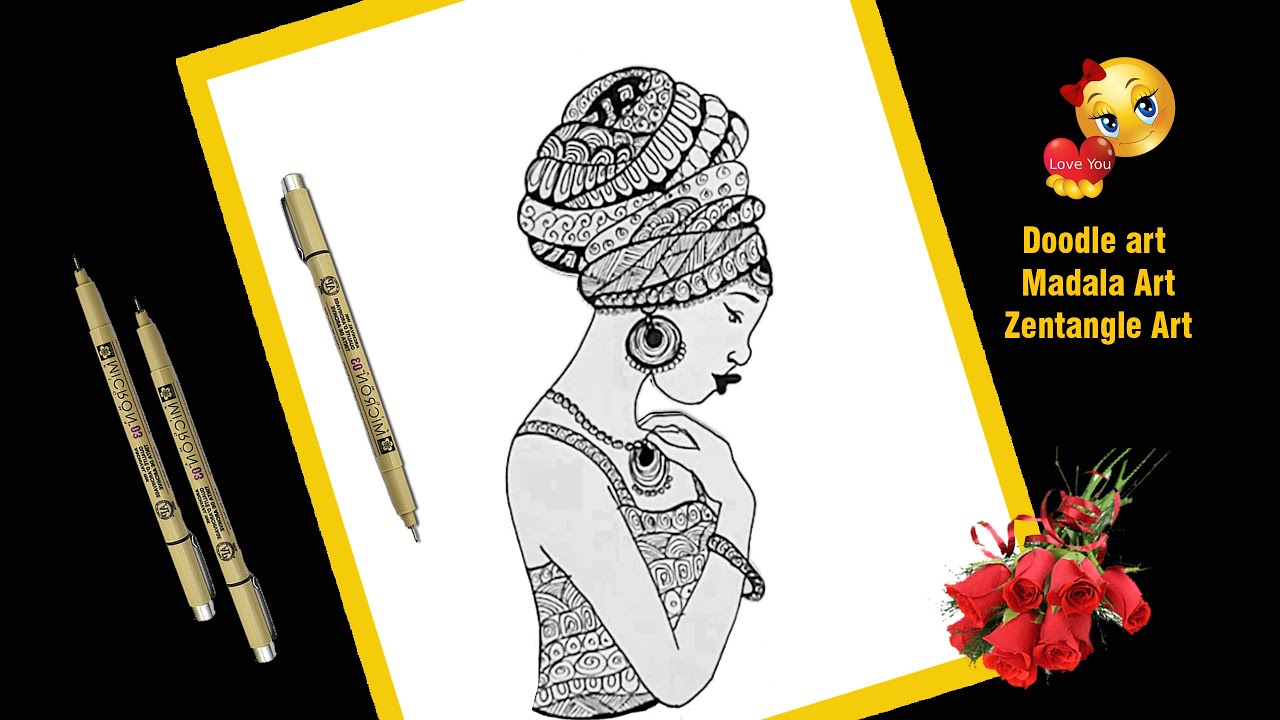 How to Draw A tribal African women / mandala art / QUICK Doodle art for ...