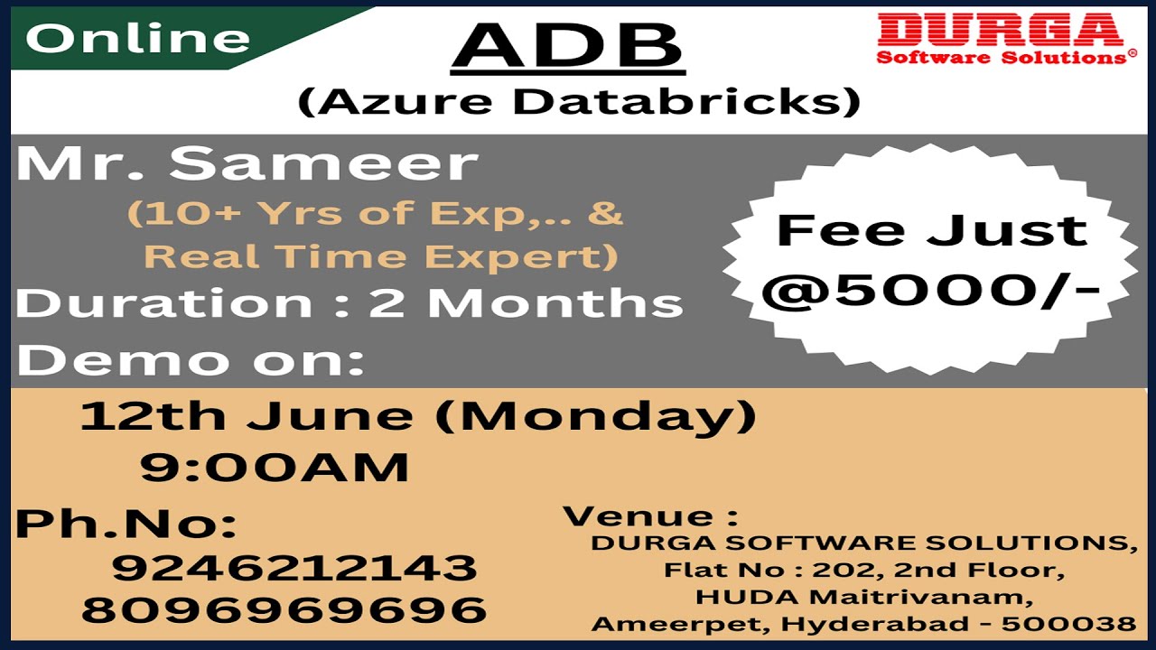 ADB (Azure Databricks) Online Training @ DURGASOFT - YouTube