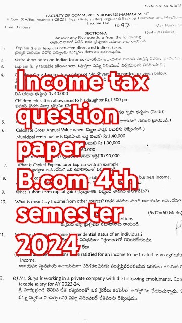 Income tax question paper #B.com#4th semester 2024#mgu - YouTube