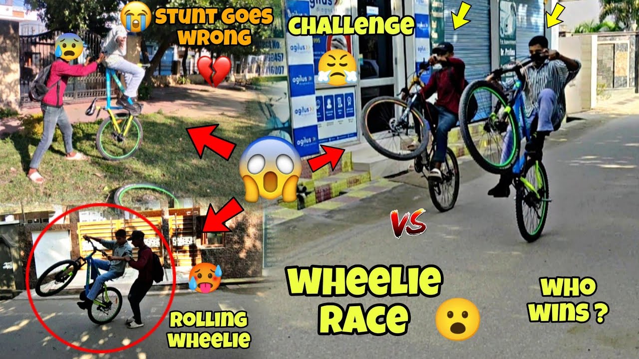 Wheelie race who wins ? aaja wheelie challenge 😮 aaj toh bahut sara ...