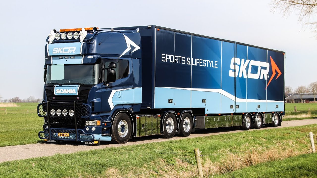 SKOR SCANIA R560 V8 WITH LIMETEC TRAILER // LOUD OPEN PIPE SOUNDS ...