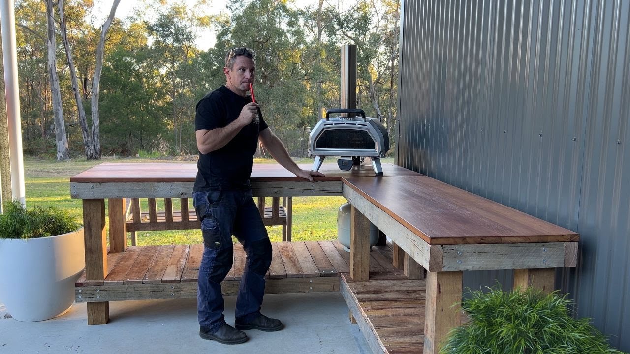 DIY pizza oven bench with no experience! Turf and Tools Homestead - YouTube