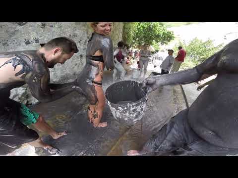 Mud bath in volcano ash St. Lucia