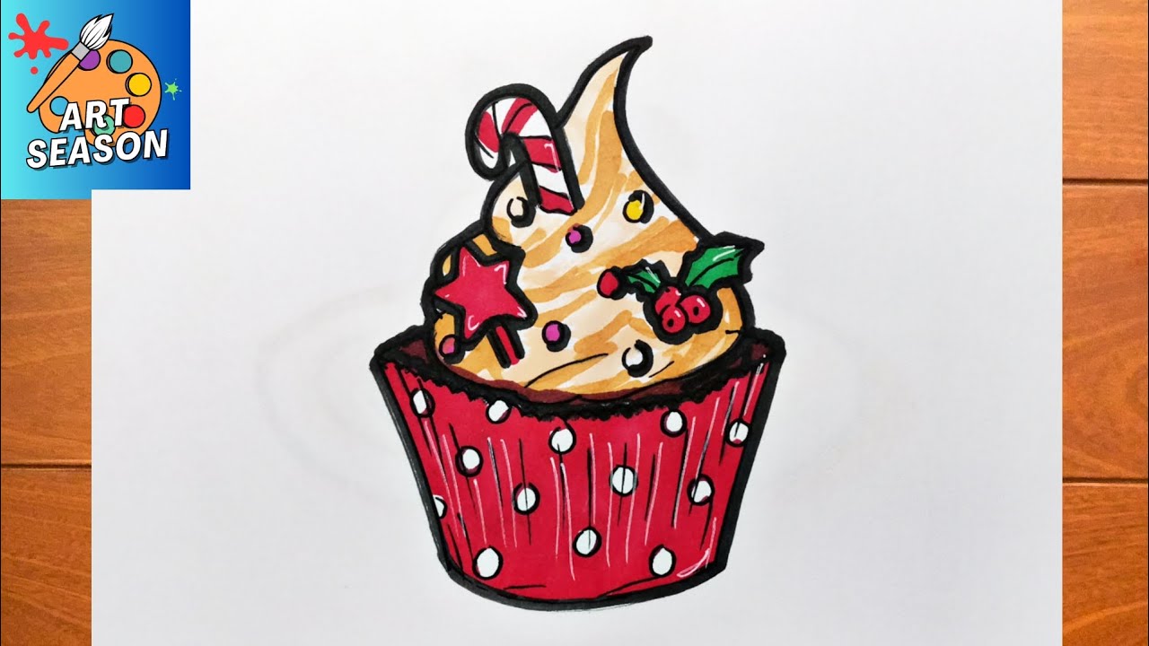 How to Draw a Christmas Cupcake - YouTube