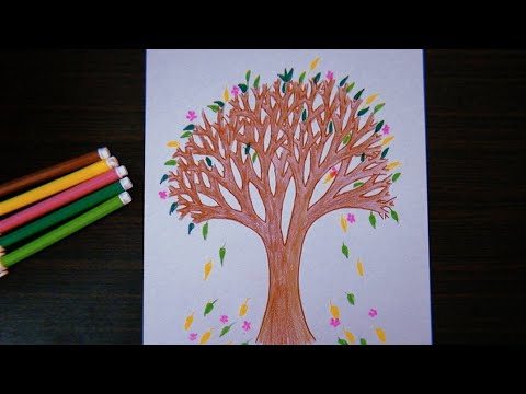 How to draw a fall tree /full branches for beginners /step by step ...